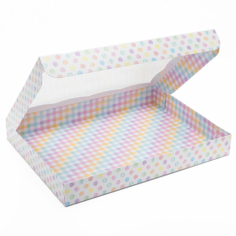LARGE Bakery Box - Pastel Dots Plaid - 12" x 9" x 1.5" - Set of 12 ...